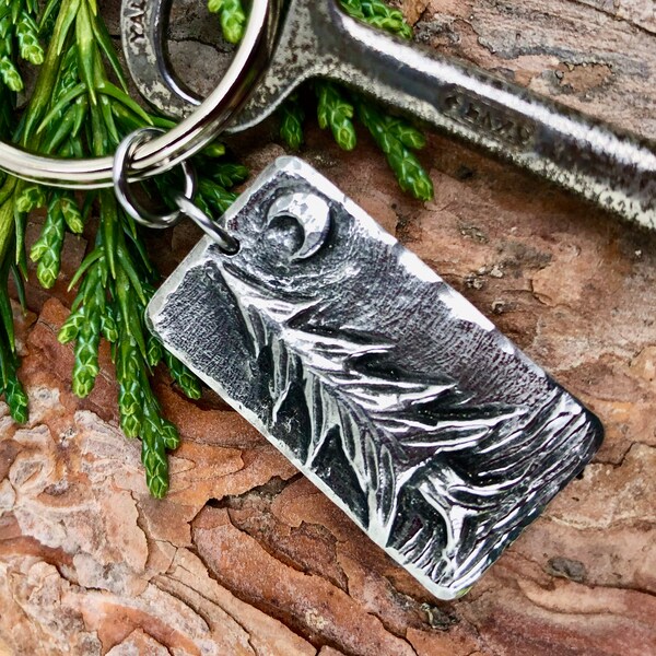 Pine Tree Keychain, Evergreen Forest Key Ring, Rustic Handmade Pewter ...