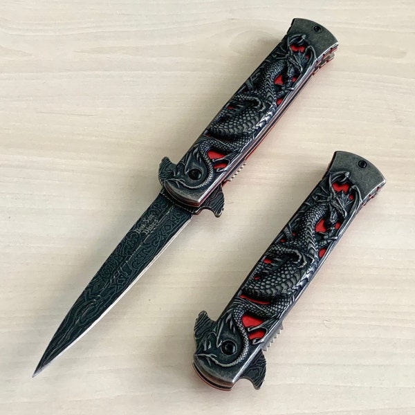 9 Blue Rose Engraved Cute Spring Assisted Open Blade Folding Pocket ...