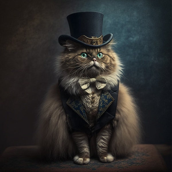 Gentleman Fox Vintage Portrait, Victorian Fox Wearing a Top Hat ...