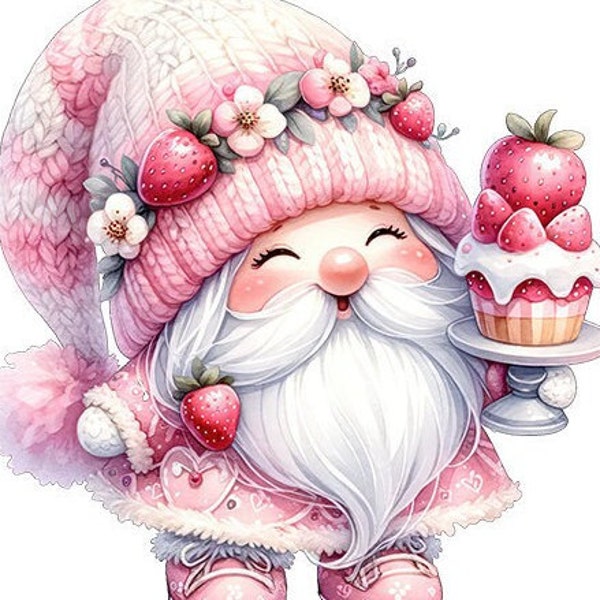 Watercolor Garden Gnome Clipart PNG Clipart Bundle, Gnome With Flowers ...