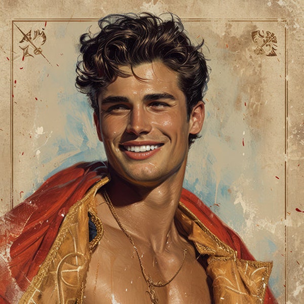 Helios Ascendant Greek God Poster, Ai Art, Gay Male Poster Art, Male ...