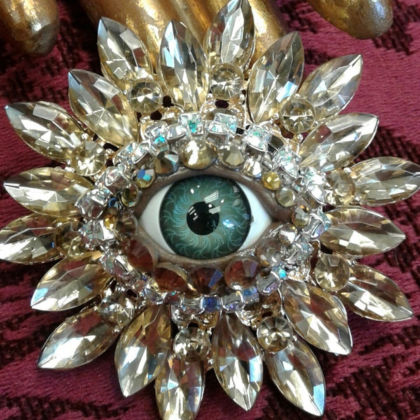 HUGE Epic Golden Topaz Eyeball Art Brooch or Pendant With Loop With a ...