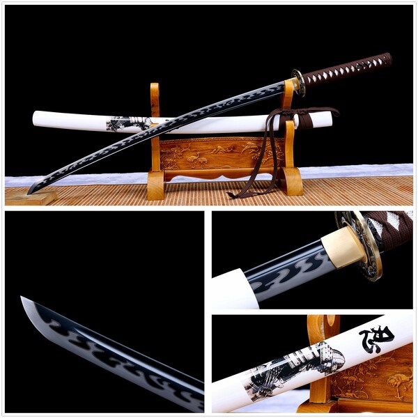 Handmade Katana Sword T10 Steel-coated Clay Firing Process Full Tang ...