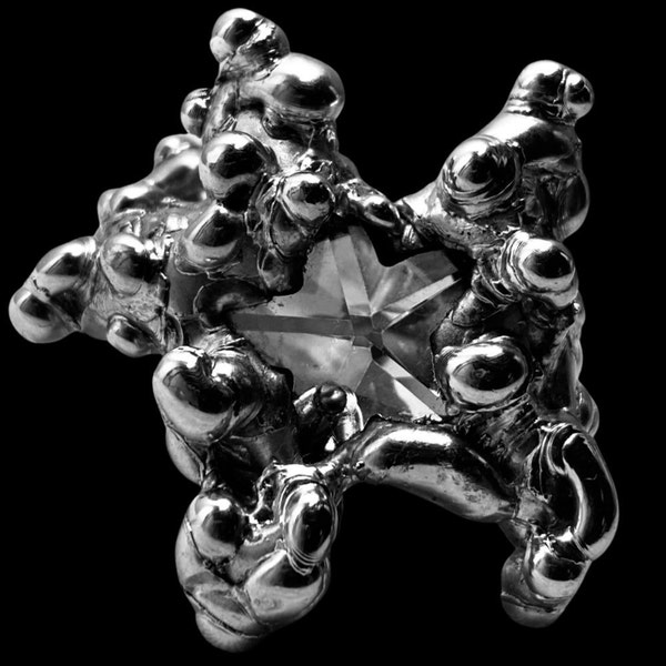 Goblincore Fang Brutalist Ring With Pearl Thorns Melted Metal Ring ...