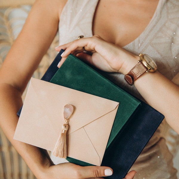 Luxury Green Velvet Wedding Invitation Box Suede Acrylic Wedding ...