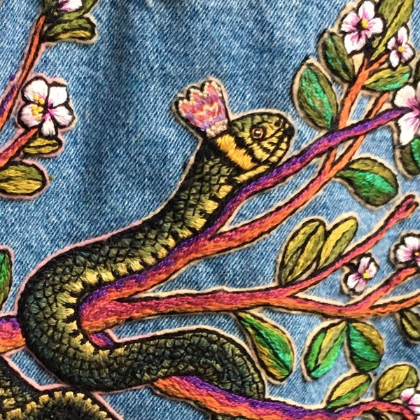 Repurposed Hand Embroidered Denim Jacket Wrangler, Unisex Jacket Size ...