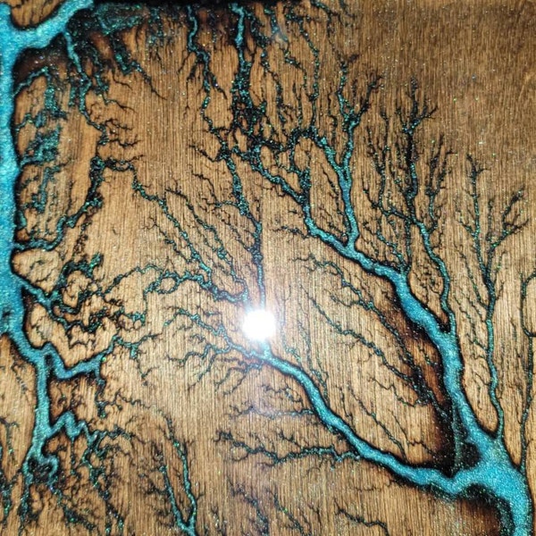 Teal Glitter Epoxy Resin Fractal Wood Burn Artwork - Etsy