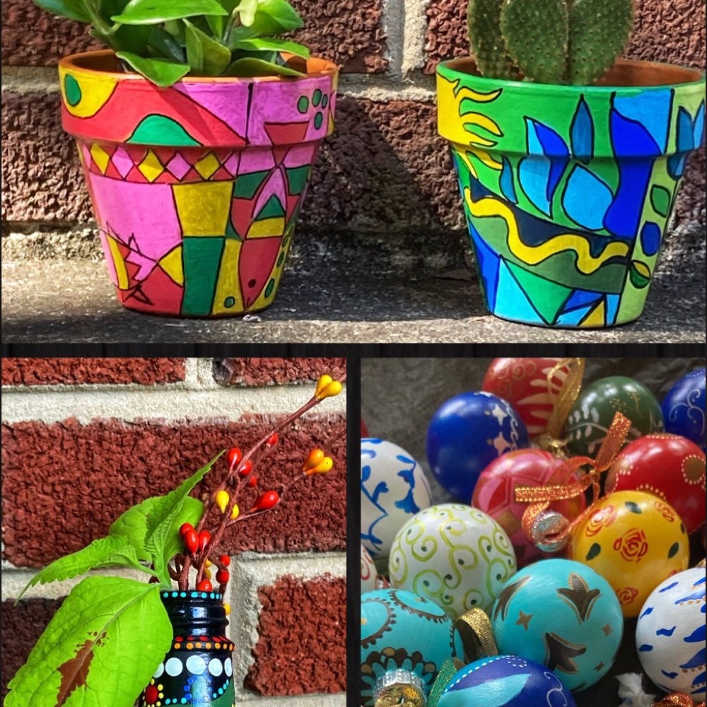 artwork planters indoor outdoor planters Black and gold henna ...