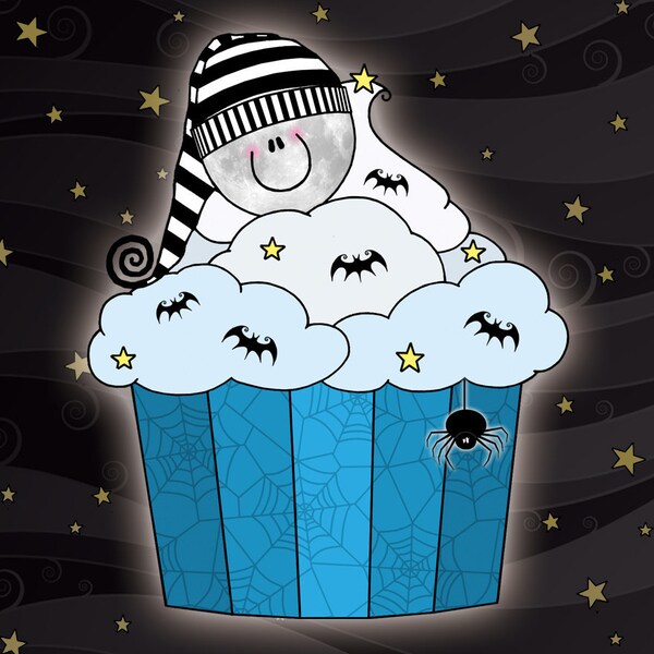 Tim Burton Inspired Striped Skull Cupcake Night Bats Lined Birthday ...