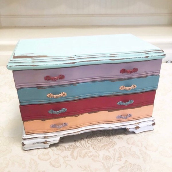 Hand Painted Chest Distressed Box Unique Light up Inside Jewelry Box ...