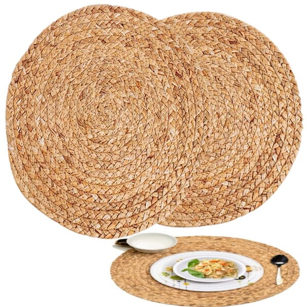 Woven Placemats Natural Wicker Placemat Set of 6 Pcs, 11.8 Round Place ...