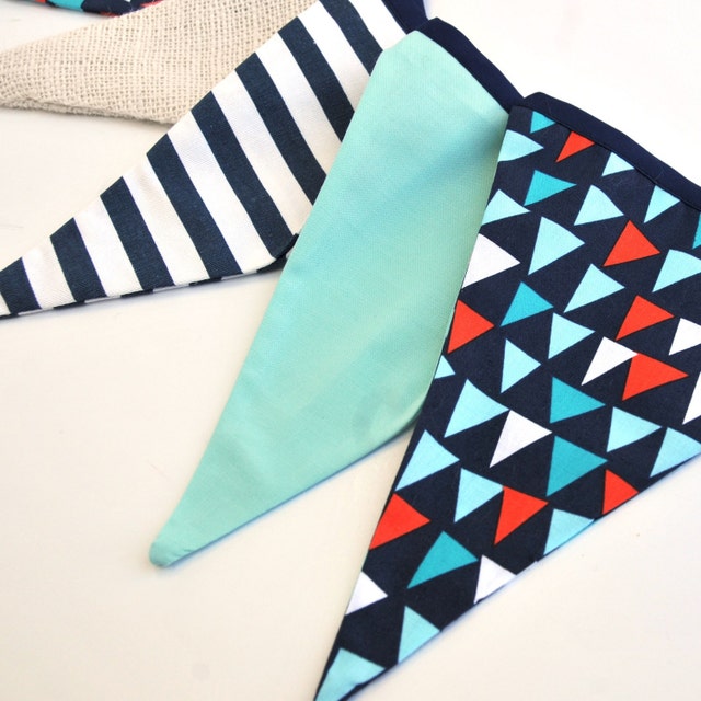 Flag Banner Aqua and Navy Bunting Pennant Birthday - Etsy