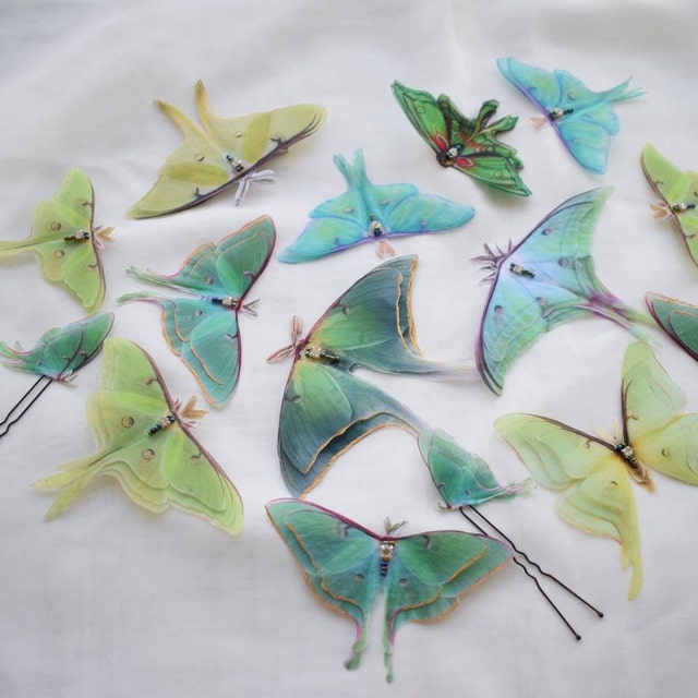 Silk Luna Moth Hair Clips With 3d Double-layer Wings Hair Accessories ...