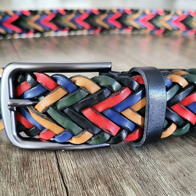 Braided Belt Rainbow Color Leather Belt Mixed Colorful Braid Belt Gift ...