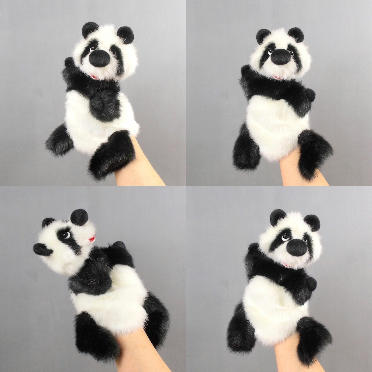 Panda hand puppet for children's theater. Animal fur toy. | Etsy