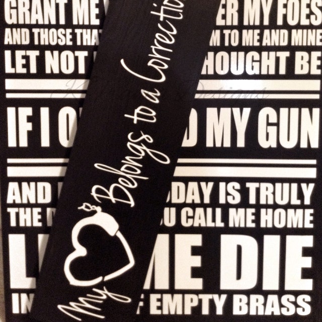My Heart Belongs To A Corrections Officer Wood Sign With Handcuff Heart