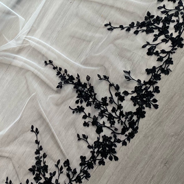 Black Lace Veil Gothic Cathedral Wedding Veil Black Floral Lace Veil ...