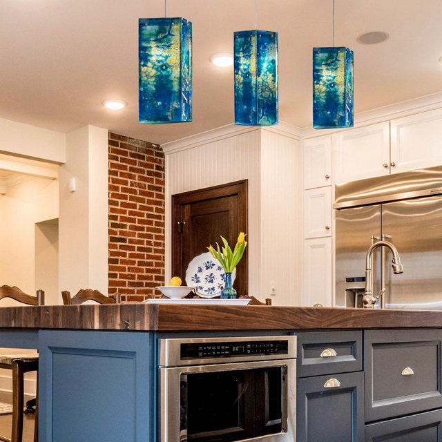 Large Pendant Light for Over an Island Lighting. Stained Glass, Hanging ...