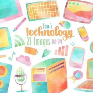 Watercolor Technology Clipart Instant Download Computer Laptop Speaker ...