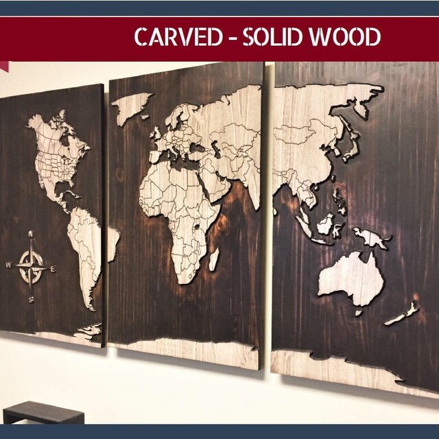 Unique World Map Wall Art Wood Home or Office Decor | Etsy