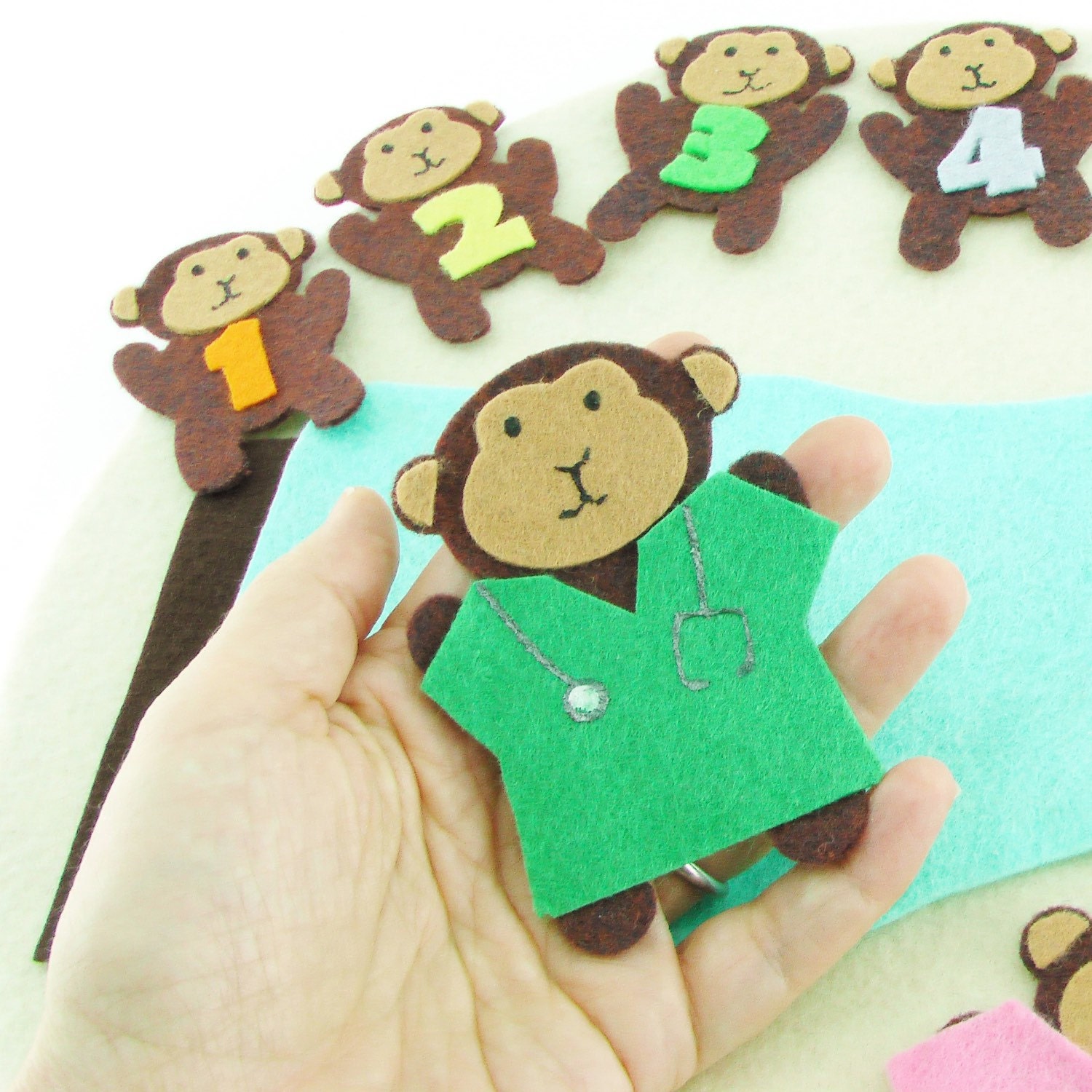 5 Little Monkeys Felt Board Story Set Preschool Kindergarten | Etsy