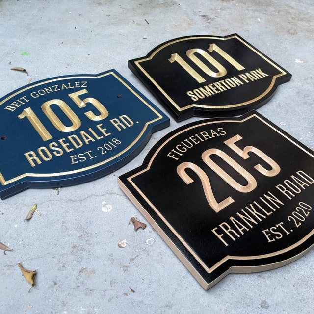 Modern Family Name and House Number Engraved Sign, Housewarming Gift ...