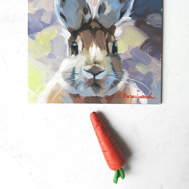 Funny Rabbit Oil Painting Original Art on Canvas 6x6 Custom - Etsy