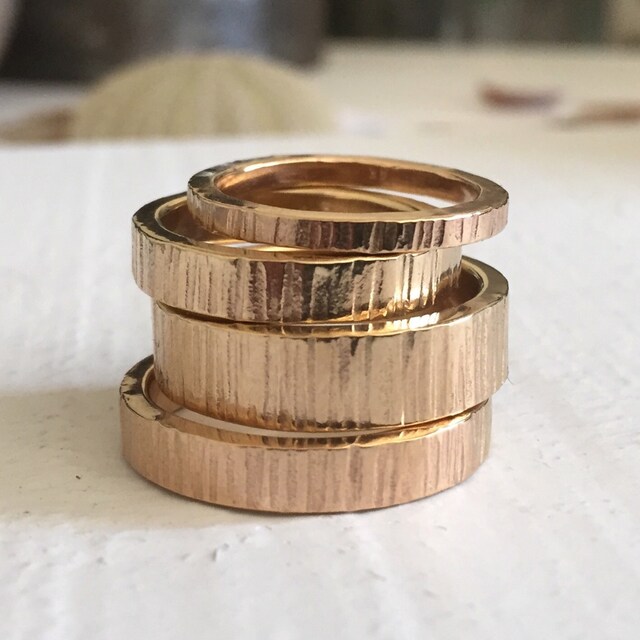 14k Gold Tree Bark Wedding Ring Set - Etsy