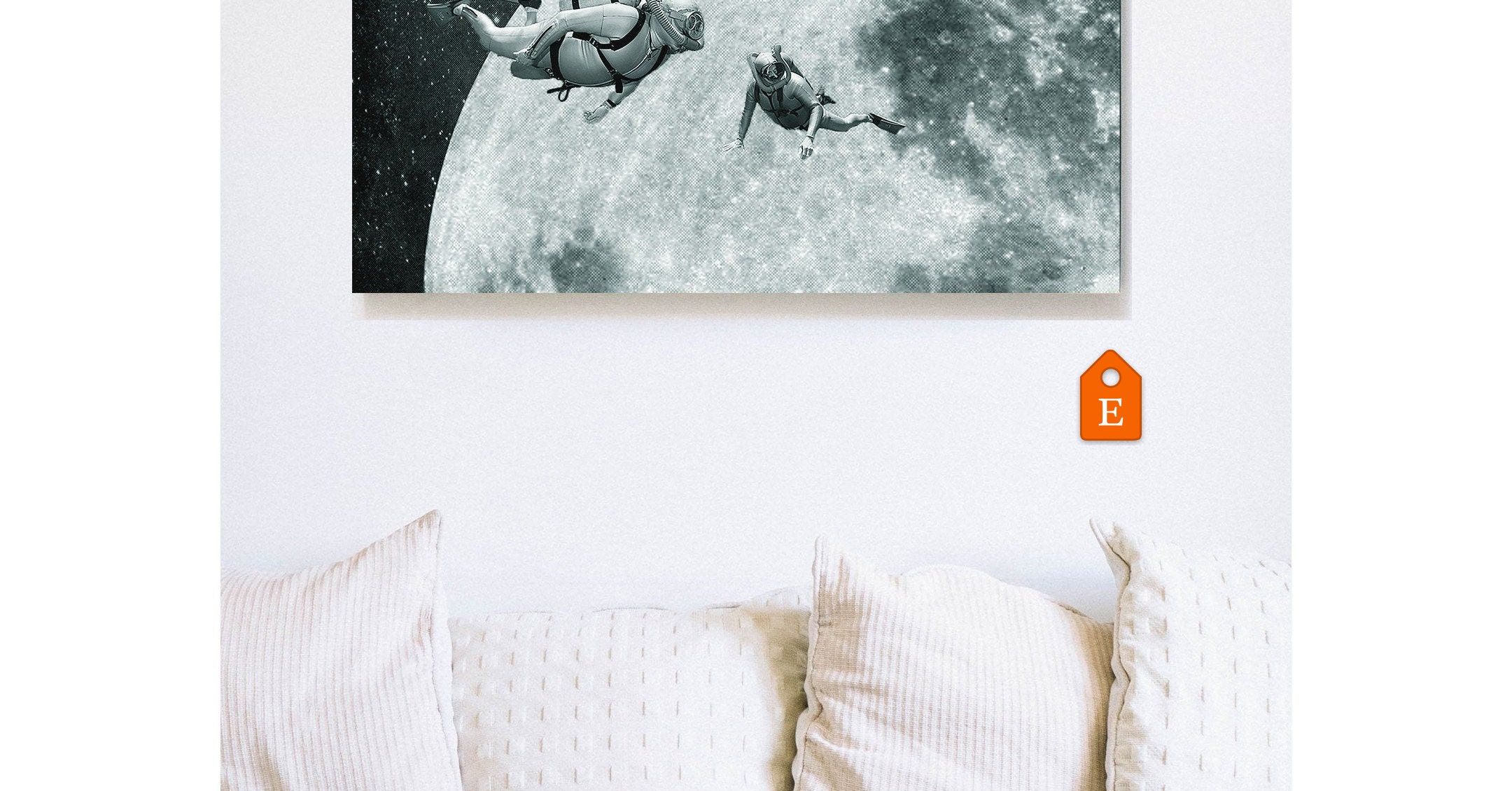 Moon & Scuba Divers Canvas Artwork Vintage Art Collage - Etsy