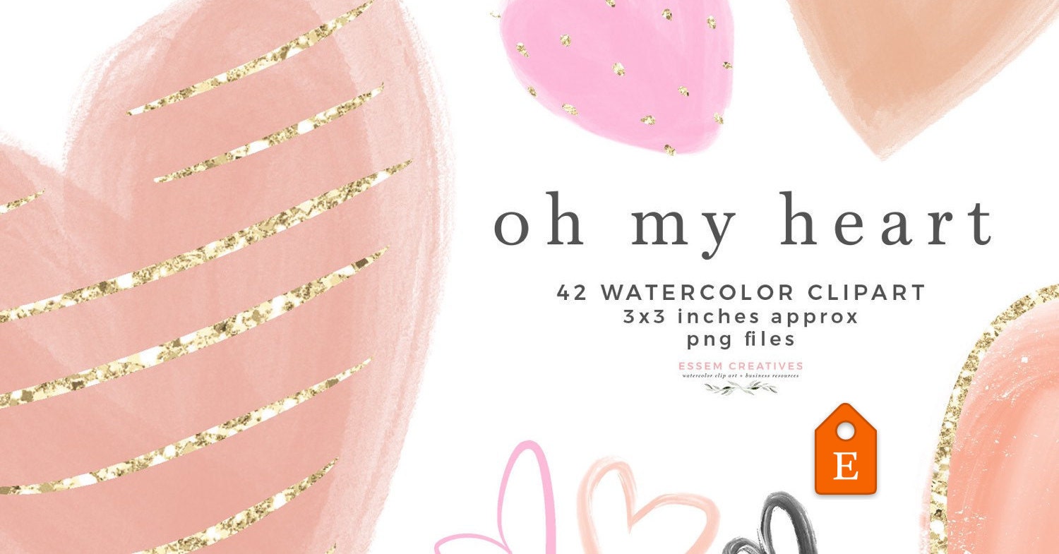 Watercolor Hearts Clipart, Valentines Day PNG Graphics Illustrations ...