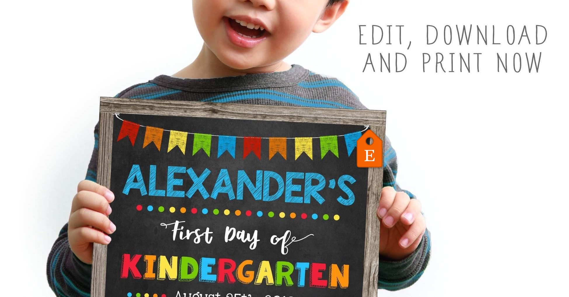 First Day of Kindergarten Sign, DIY First Day of School Sign, Editable ...
