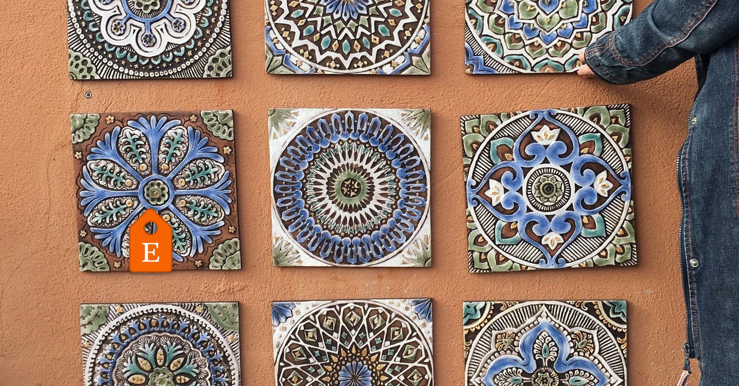 Ceramic Wall Hangings, Set of 12 Decorative Tiles for Outdoor Wall Art ...