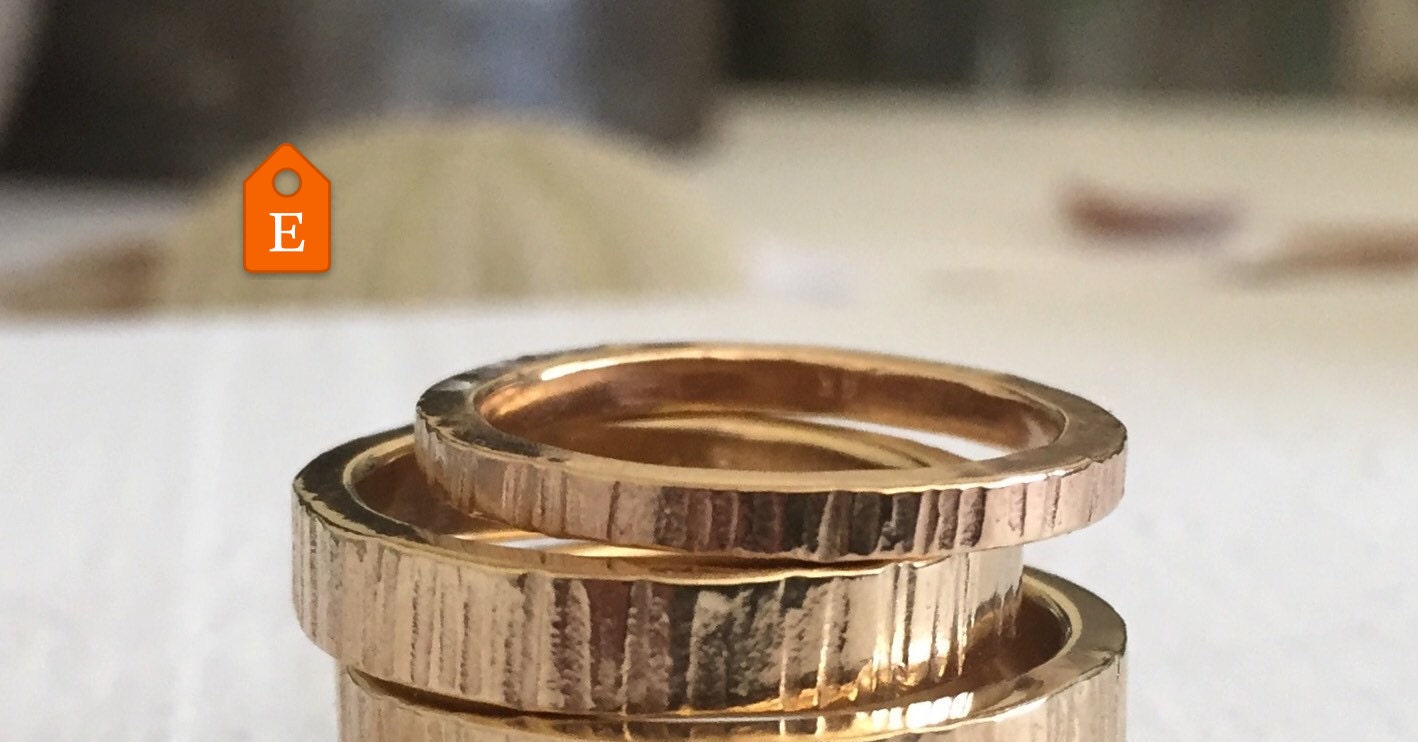 14k Gold Tree Bark Wedding Ring Set - Etsy
