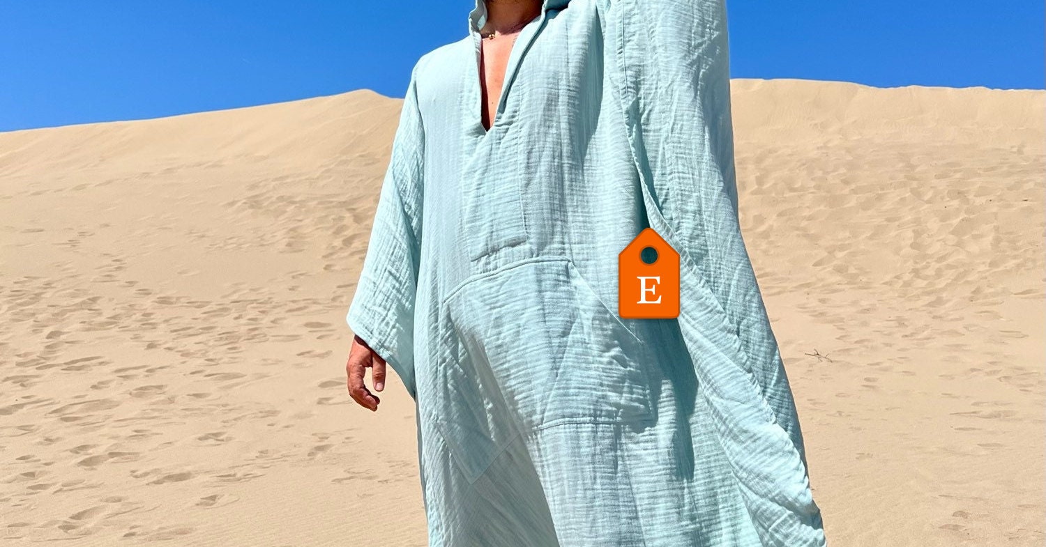 Mens Muslin Caftan With HOOD / Cotton Muslin Fabric Authentic - Etsy