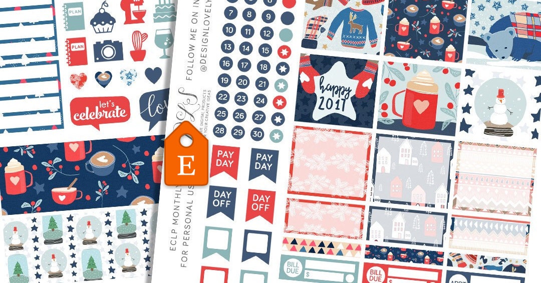 January Monthly Kit, January Planner Stickers, Printable Planner ...