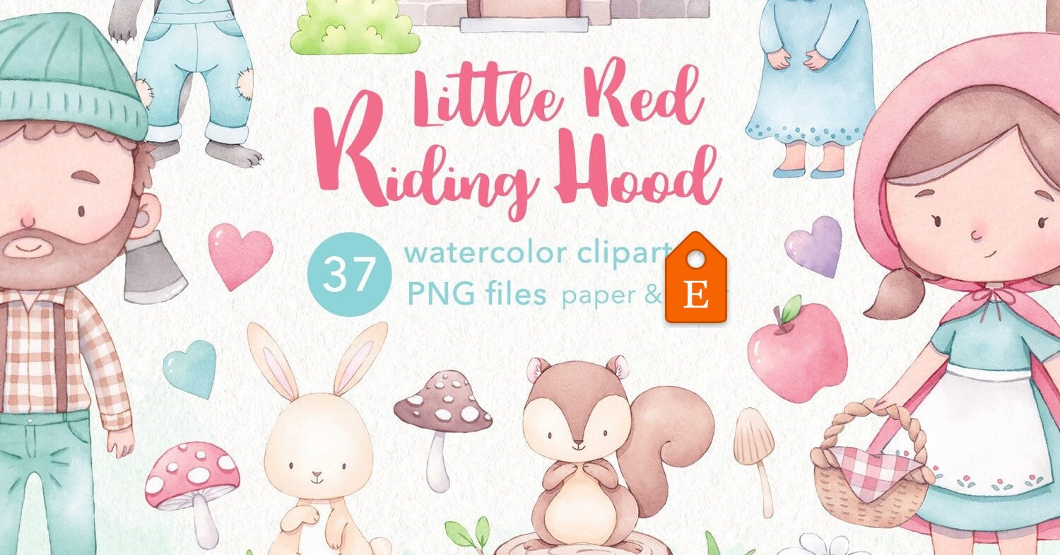 Little Red Riding Hood Watercolor Clipart, Woodland Fairy Tale PNG - Etsy