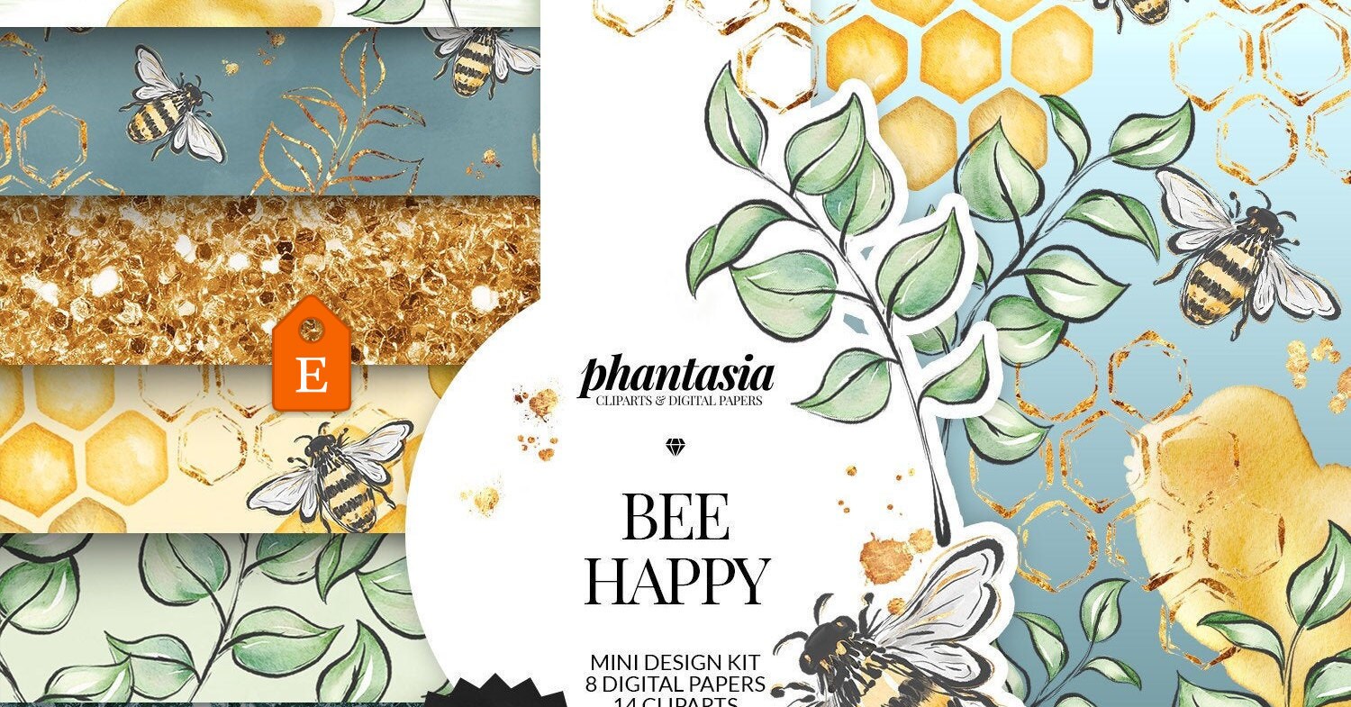 Bees Clipart Bundle, Bees Digital Papers, Bee Watercolor Clipart ...
