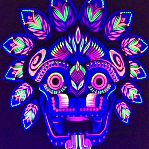 Psychedelic Quetzalcoatl Plumed Serpent Aztec God UV Active UV Reactive ...