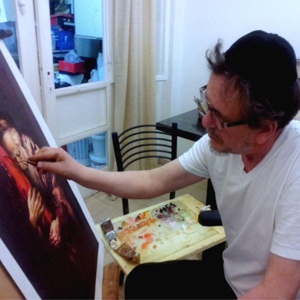 CHASSIDIC DANCE Judaica Contemporary Art PRINT on Canvas110x90cm Signed ...