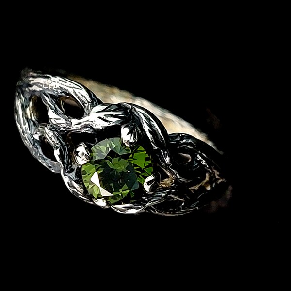 Branch and Leaves Engagement Ring With , Unique Branch Ring, Tree Bark Ring in Silver, Women's ...