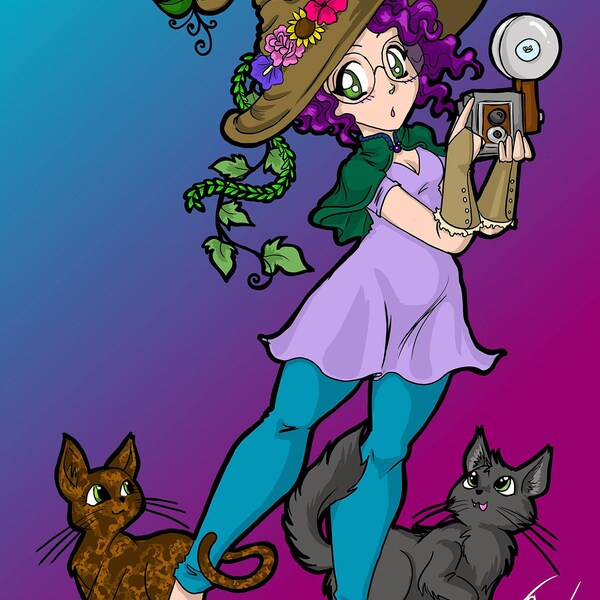 Witch Shelf Art Print Illustration Drawing Decor Home Fall Autumn ...