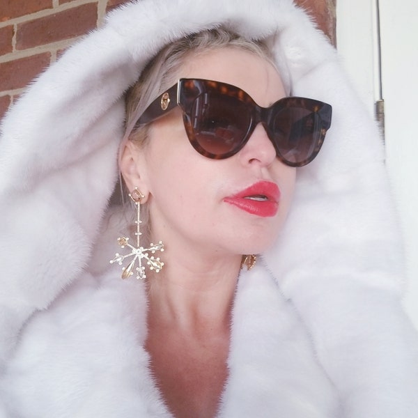 HOODED WHITE RABBIT Sheared Fur Coat With Foxbrand New Real Natural ...