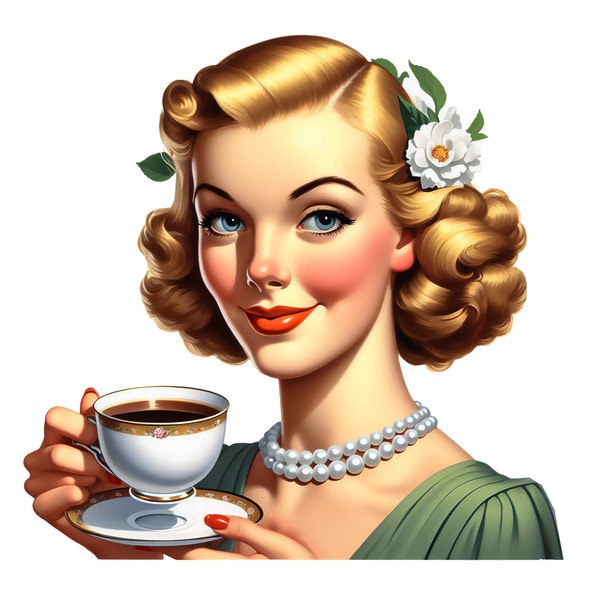 Retro Diner Waitress Clipart Bundle Vintage Waitress PNG 1950s Style ...
